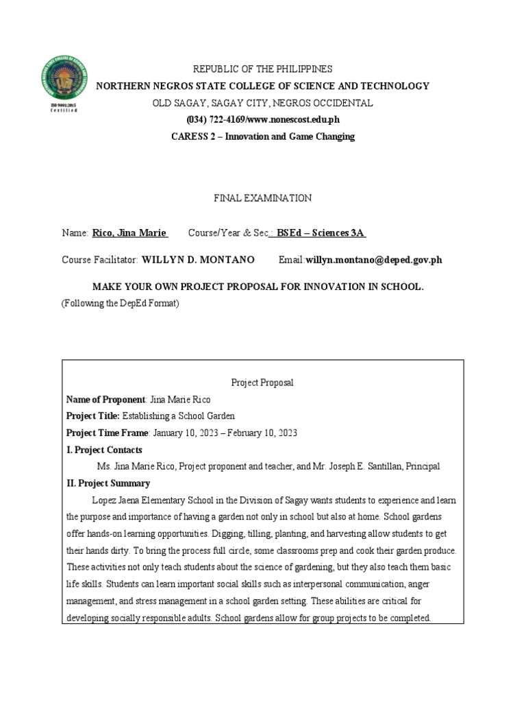 RICO - Final Exam - Project Proposal | PDF | Learning | Cognition