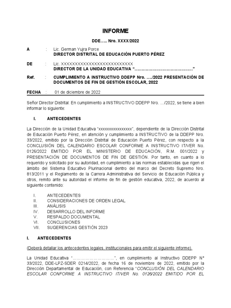 Modelo de Informe 2022 | PDF | Regulación | Bolivia