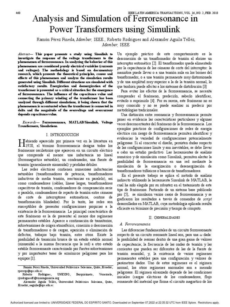 Analysis and Simulation of Ferroresonance in Power Transformers Using ...