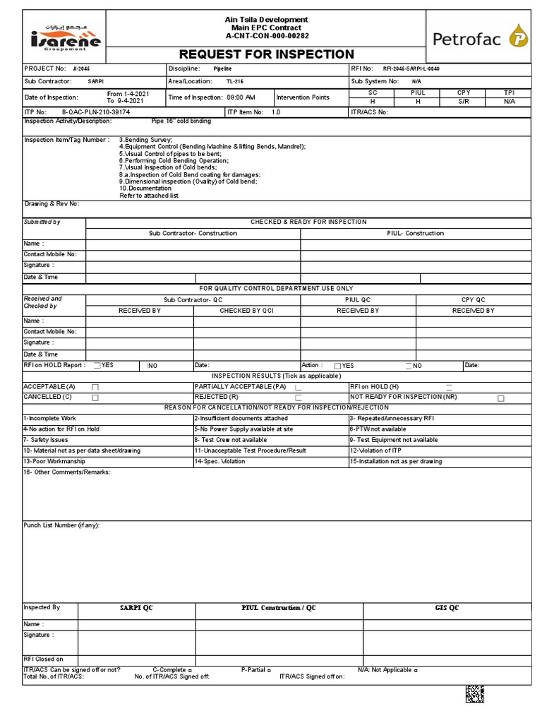 Request For Inspection: Ain Tsila Development Main EPC Contract A-CNT ...