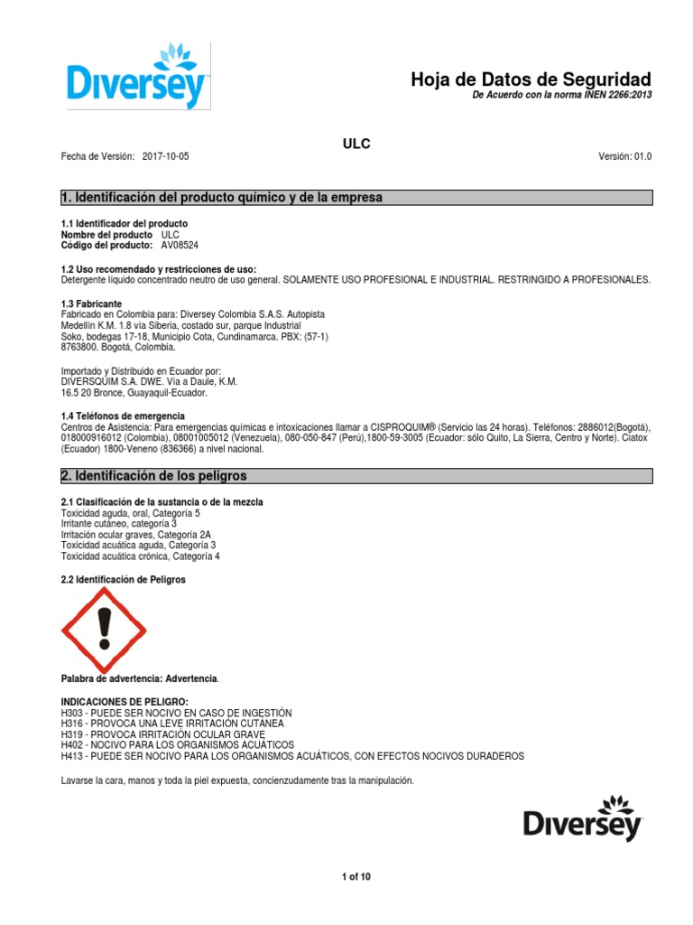 SDS Ulc | PDF | Agua | Química