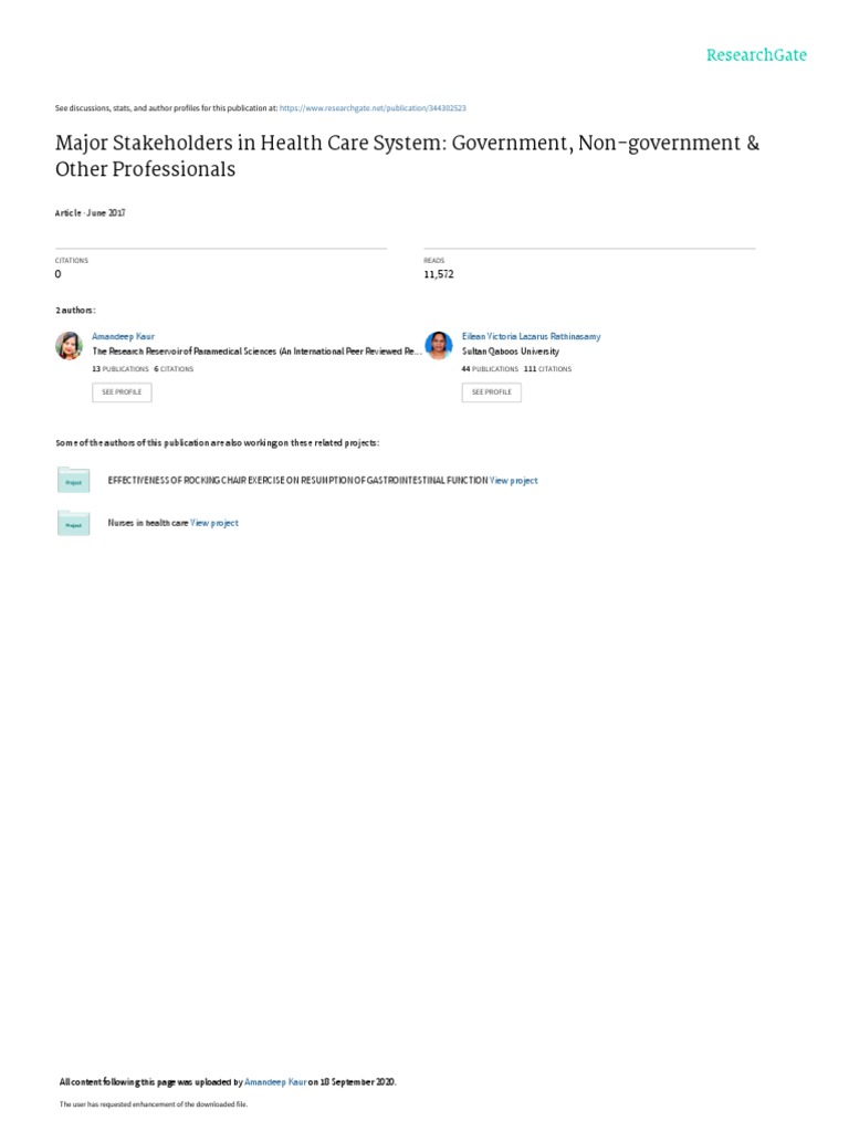 Key Stakeholders in Healthcare System | PDF | Health Care | Stakeholder ...
