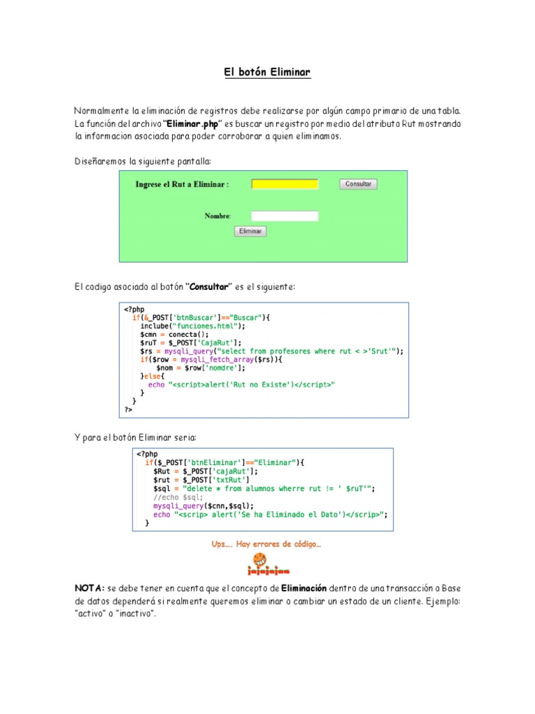 2º clase- Mantenedor de datos en PHP - Eliminar | PDF