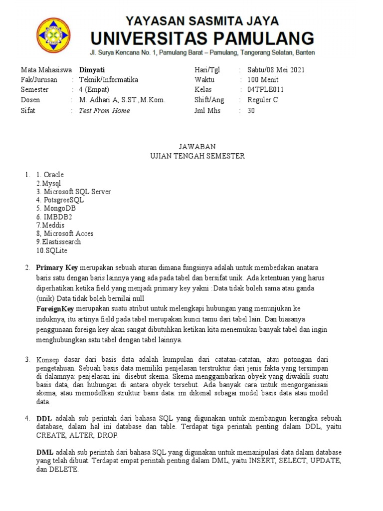 Soal UTS Basis Data 1 | PDF