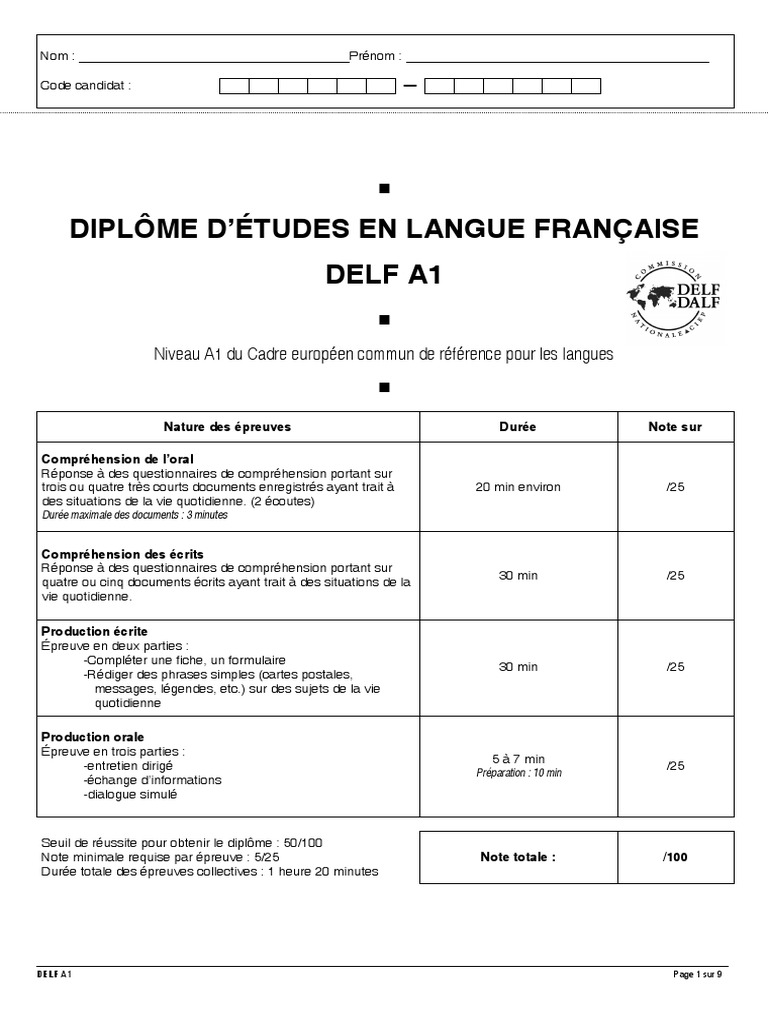 Test DELF A1 | PDF