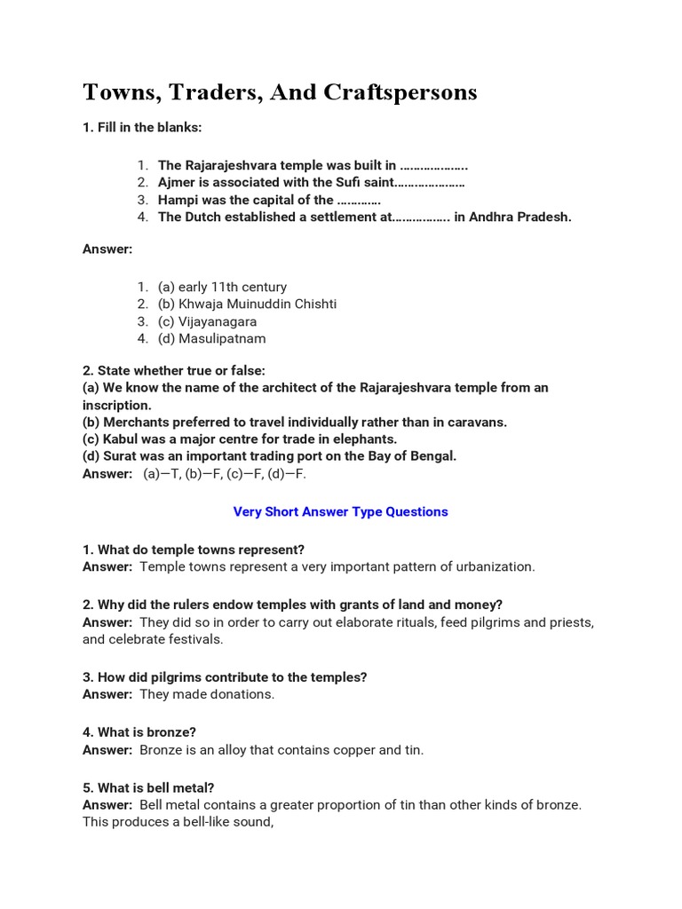 Questions and Answers - Towns and Traders | PDF | Bronze