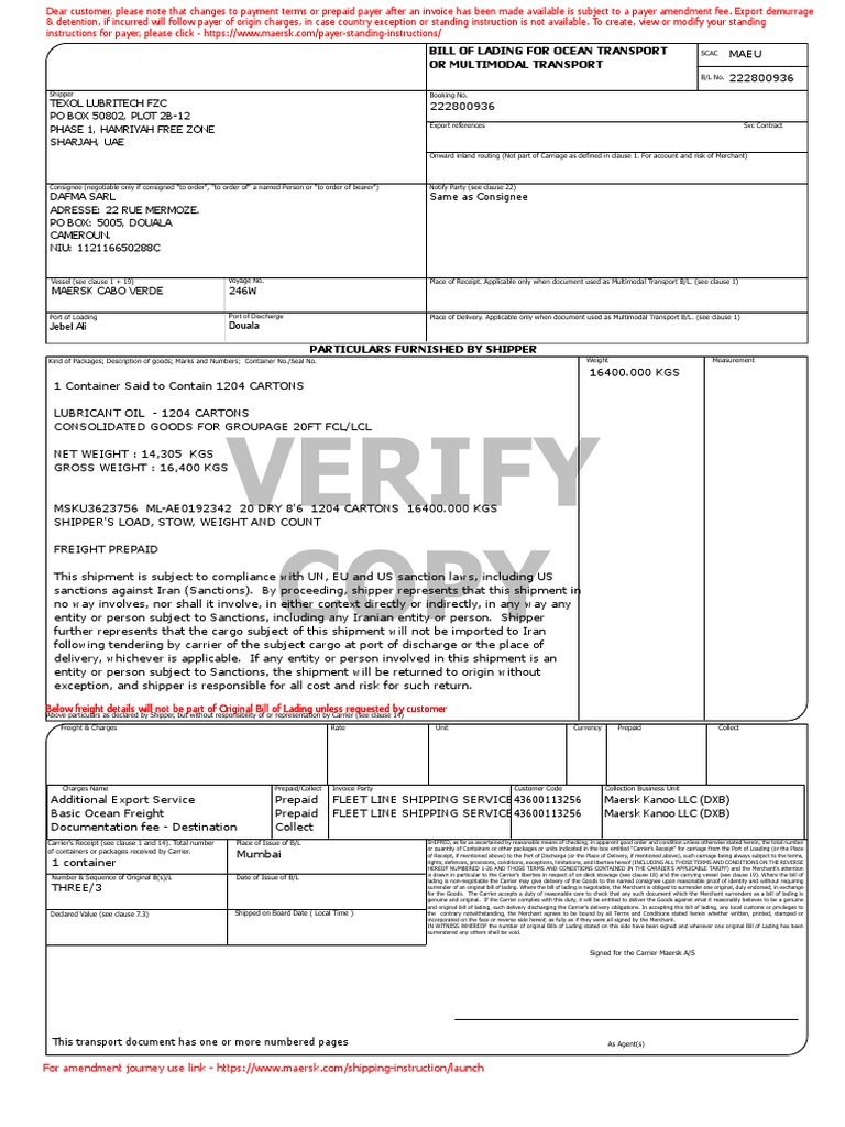 Changes to payment terms or prepaid payer fees | PDF