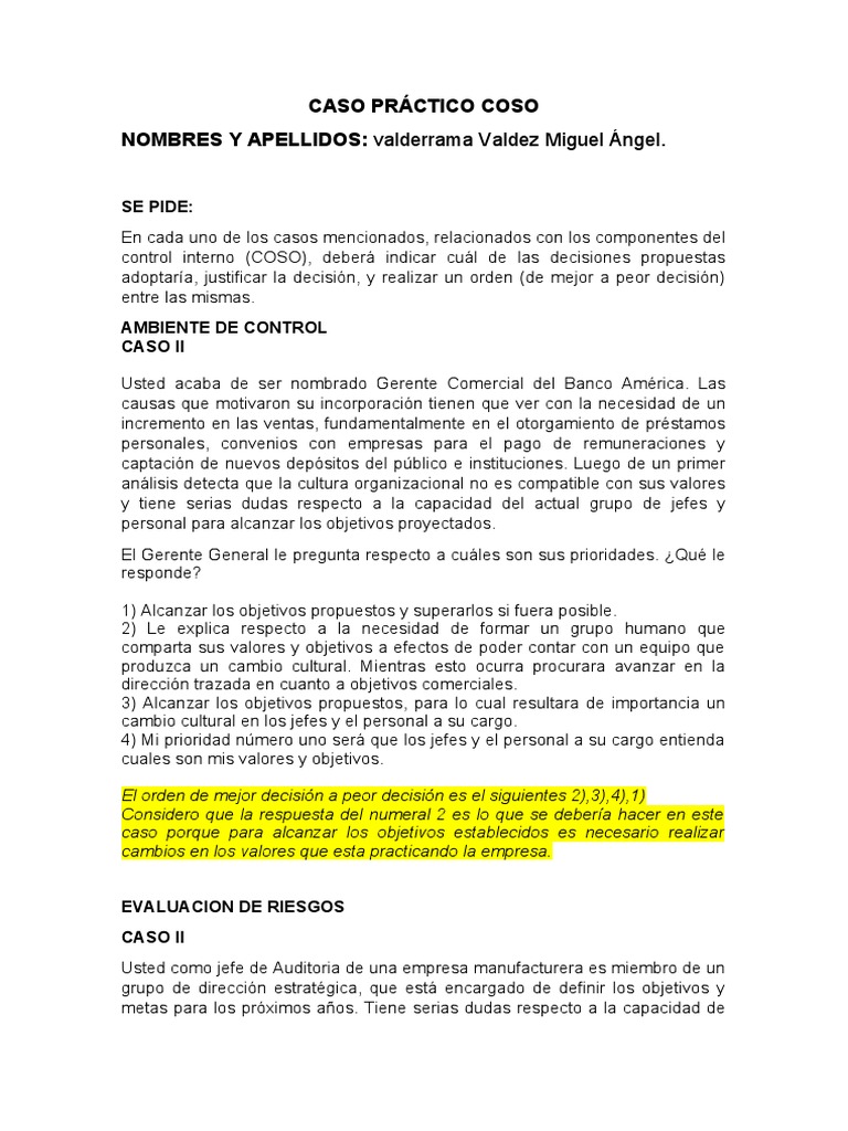 Caso Práctico Coso Ii | PDF | Business | Auditoría