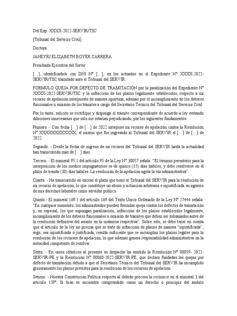 Modelo de La Queja para Juez | PDF | Debido al proceso | Apelación