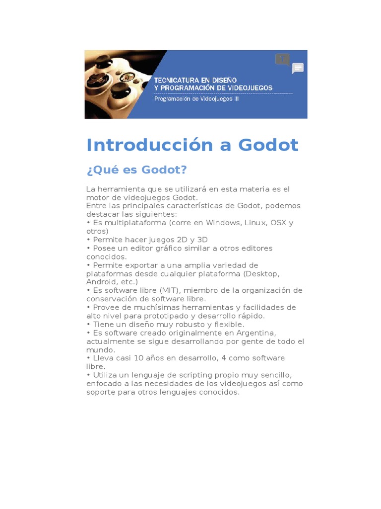 TDPV 2018 PVJ3 02 Introduccion A Godot | PDF | Informática | Ciencias de la Computación