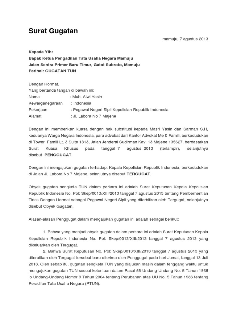 Contoh Surat Gugatan PTUN | PDF
