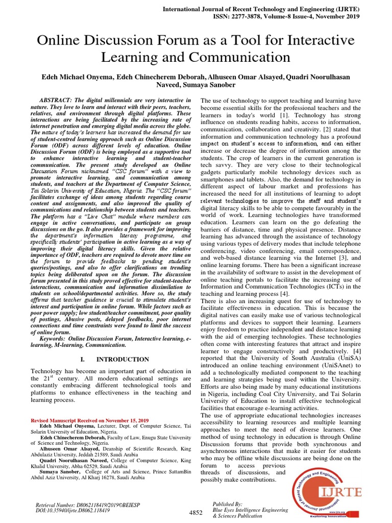 Online Discussion Forum As A Tool For in | PDF | Educational Technology ...