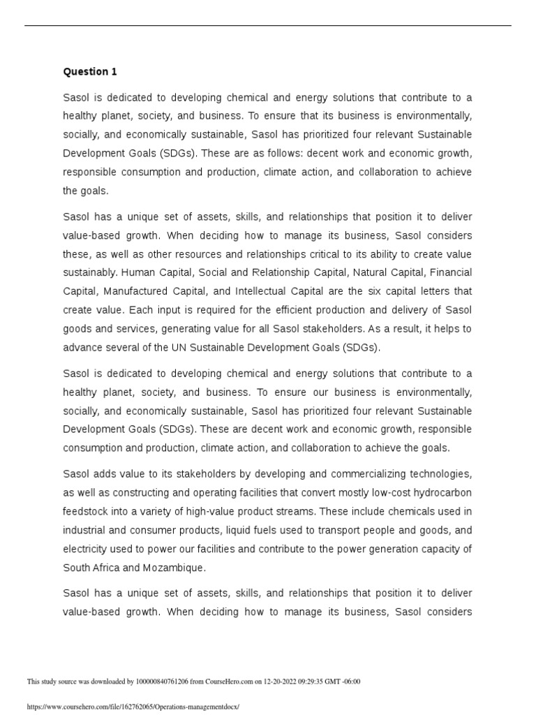 Operations - Management - Sasol's Prioritization of ...