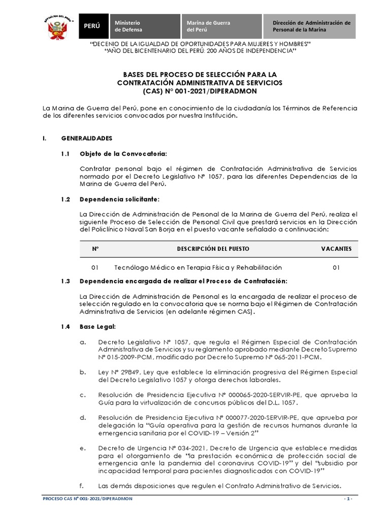 Bases Cas 001 2021 Diperadmon | PDF | Perú | Parentesco Bases Cas 001 2021 Diperadmon | PDF | Perú | Parentesco