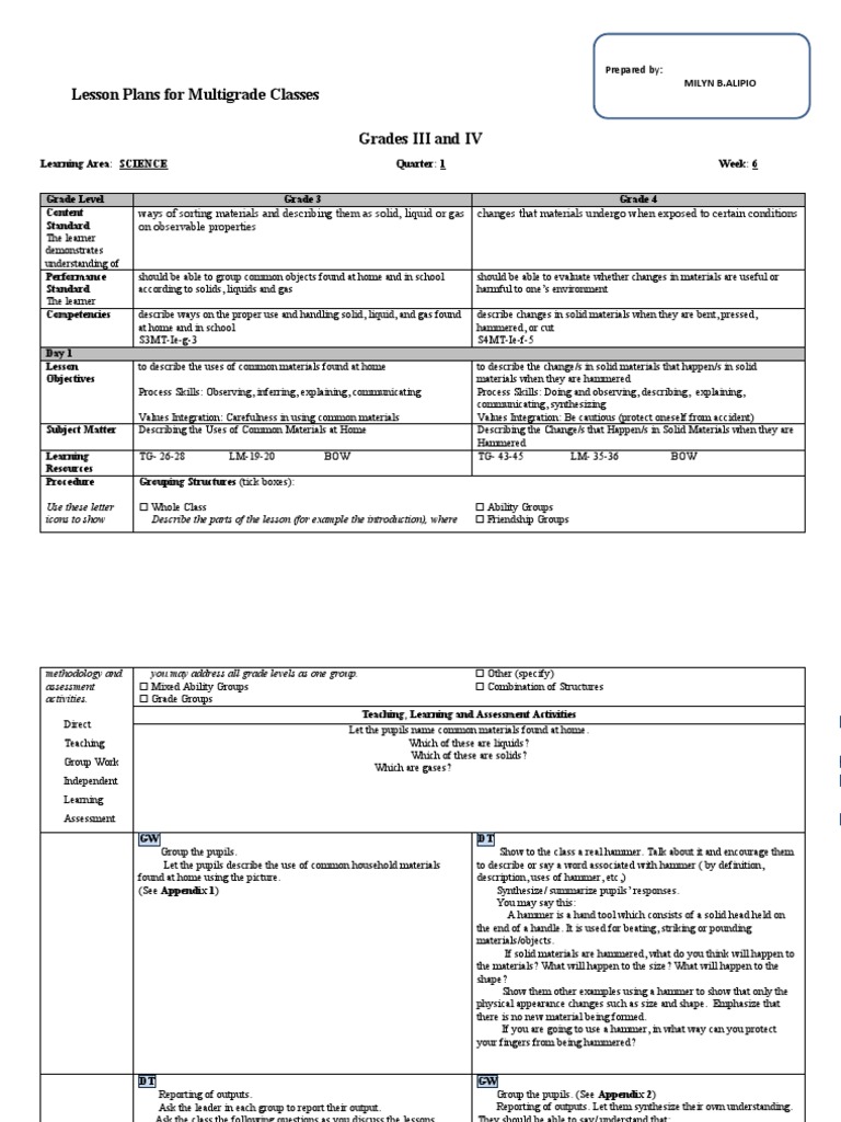 Multigrade Science Lesson Plans III-IV | PDF | Learning