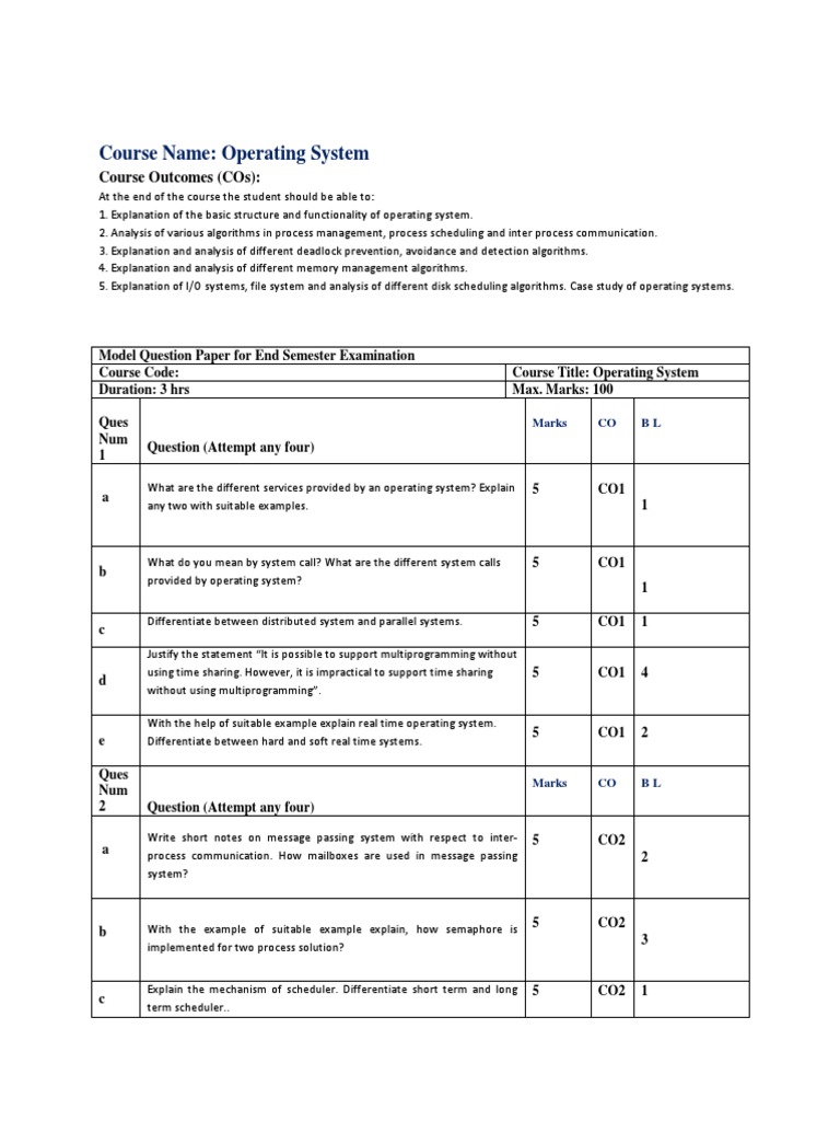 Os Model Paper | PDF | Scheduling (Computing) | Operating System