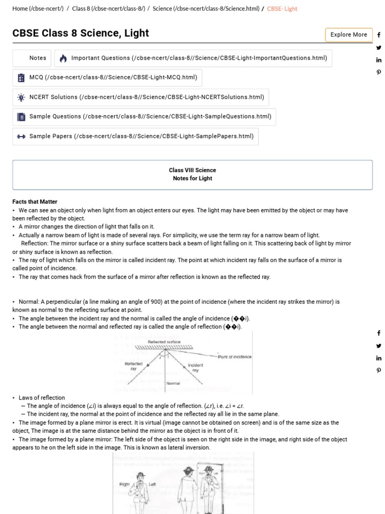 CBSE 8 Science CBSE - Light, Free Test Papers, Sample Questions, HOTS ...