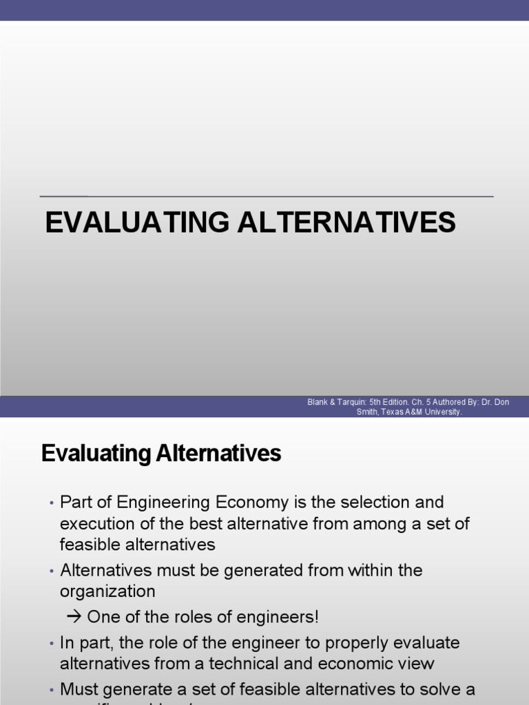 Evaluation & Comparing Alternatives (IRR Method) | PDF | Trade | Investing