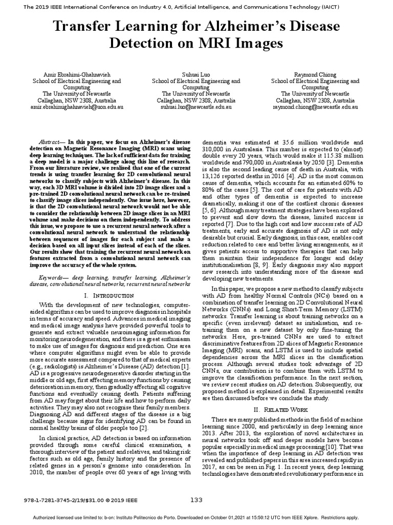 Transfer Learning For Alzheimers Disease Detection On MRI Images | PDF ...