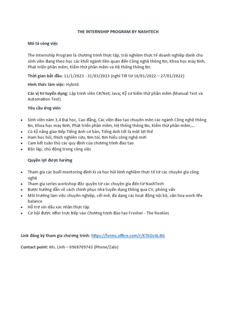 NashTech - Internship Program | PDF