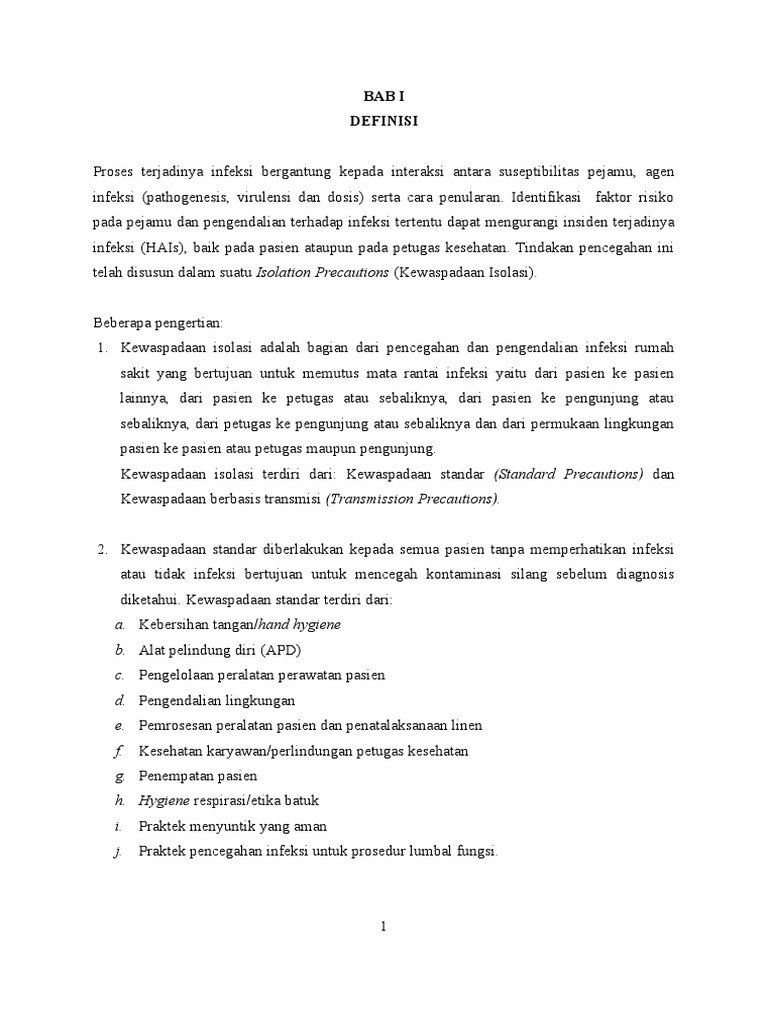 ISI Panduan Pelaksanaan Kewaspadaan Isolasi | PDF