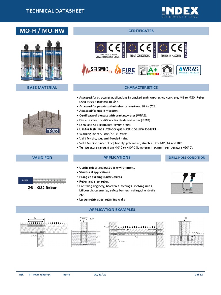 Technical Datasheet: MO-H / MO-HW Hybrid Resin Adhesive for Rebar ...