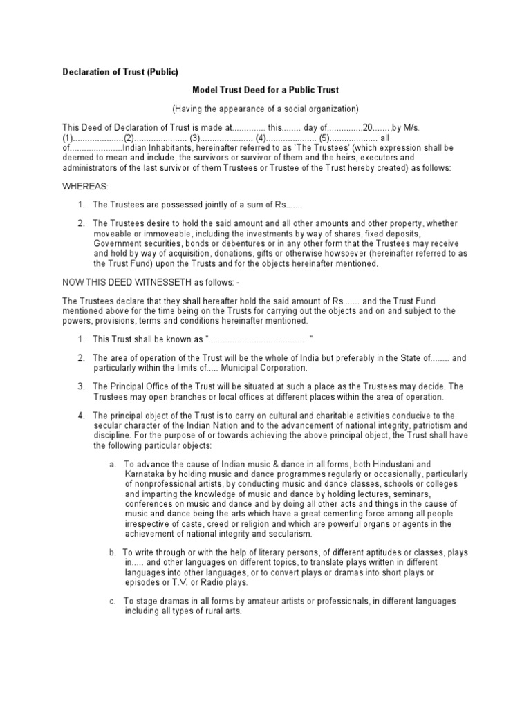 Declaration of Trust | PDF | Trust Law | Trustee