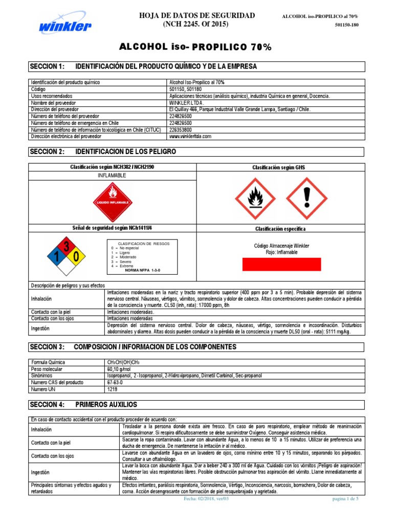 Alcohol Isopropilico - Winkler 2018 | PDF | Agua | Combustión