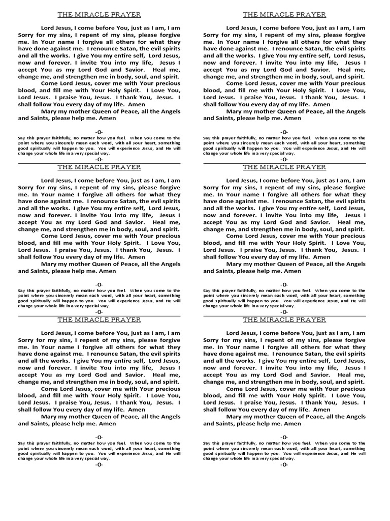 The Miracle Prayer | PDF | Jesus | Prayer