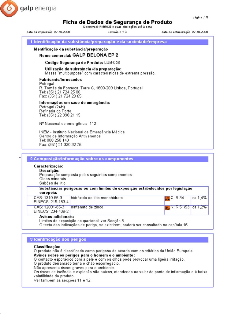 Galp Belona EP2 | PDF | Combustão | Desperdício