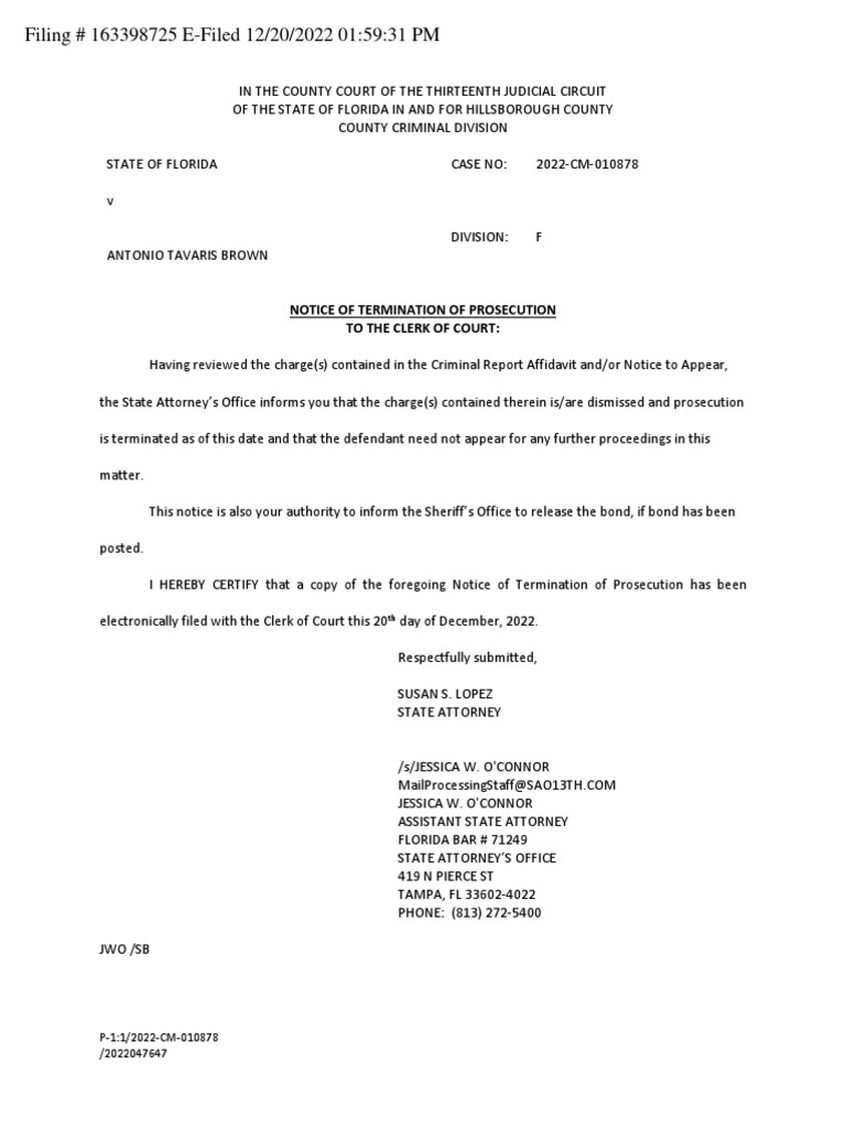 Charges Dropped Against Antonio Brown | PDF | District Attorney ...