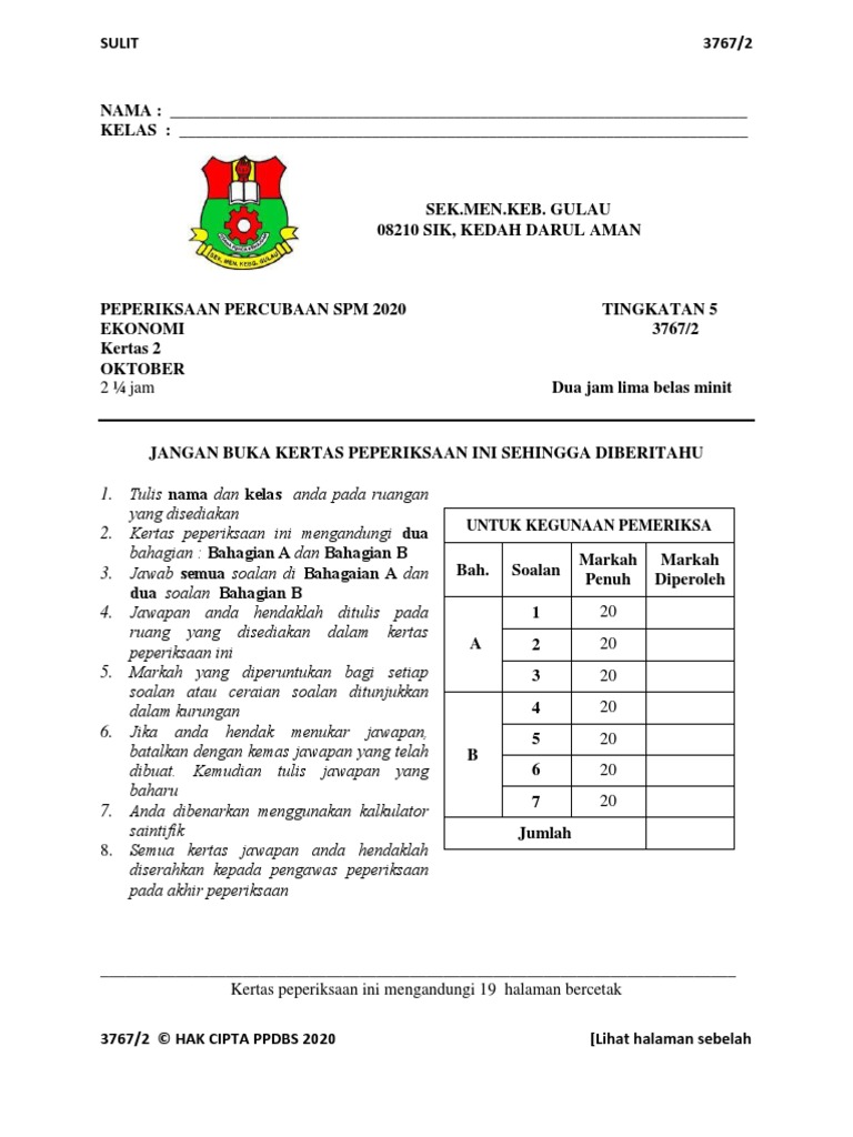 Trial Ekonomi Kedah K2 | PDF