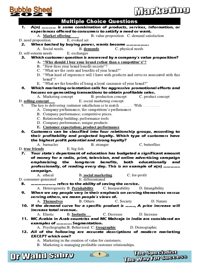 Marketing BUBBLE SHEET | PDF | Marketing | Retail