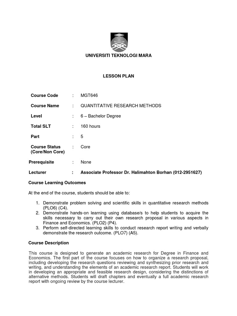 ODL Lesson Plan MGT646 | Download Free PDF | Data Analysis | Time Series