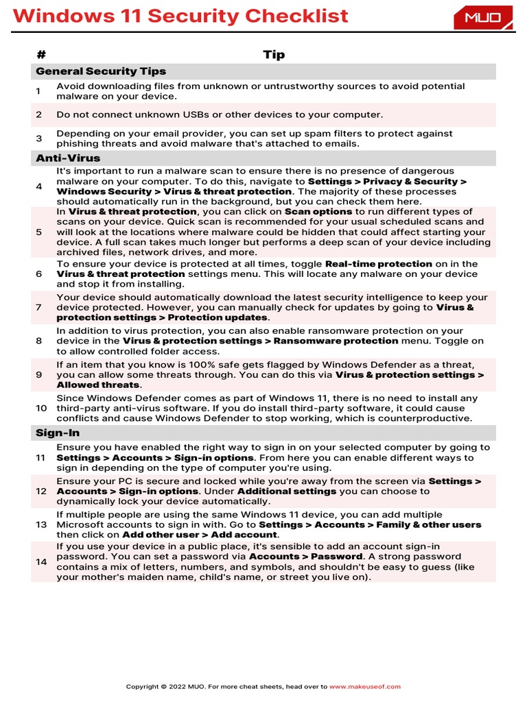 Windows 11 Security Checklist, 2022 | PDF | Internet Privacy | Security