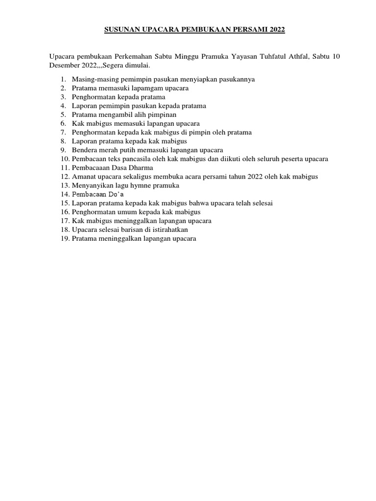 Susunan Upacara Persami 2022 | PDF