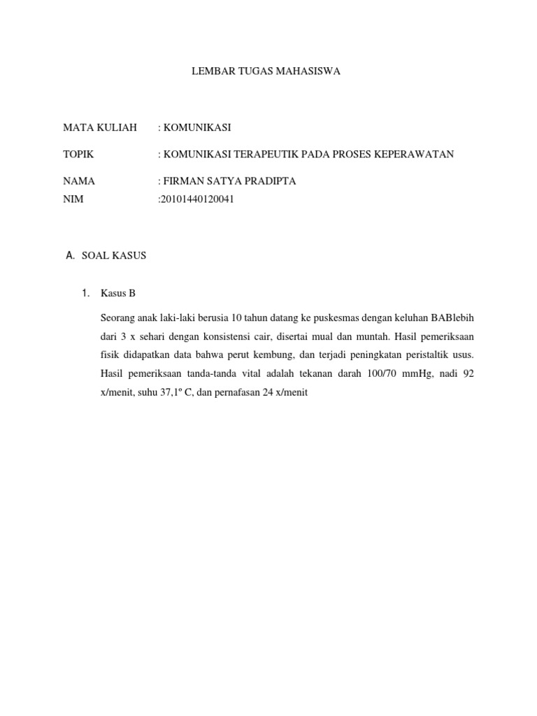 Tugas Komunikasi Kep Firman Satya Pradipta | PDF | Sains & Matematika | Gaya Hidup