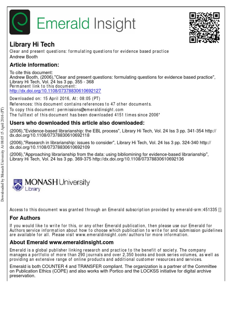Formulating Evidence-Based Questions for Library Practice | PDF ...