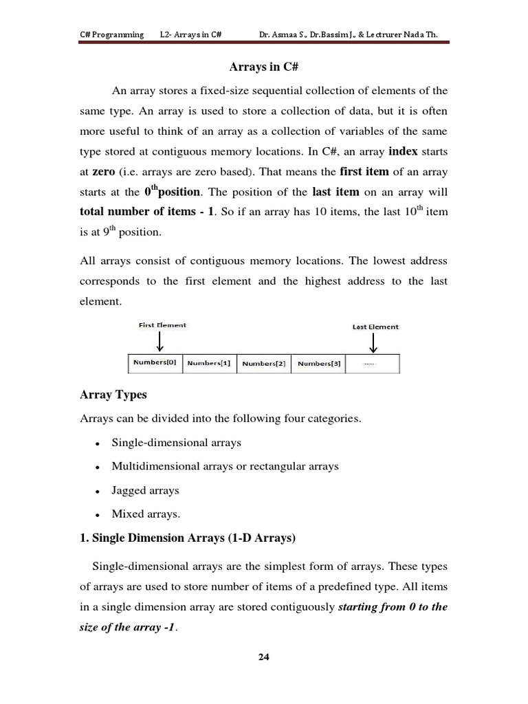 Arrays in C#: Size of The Array - 1 | PDF | Array Data Structure | C ...