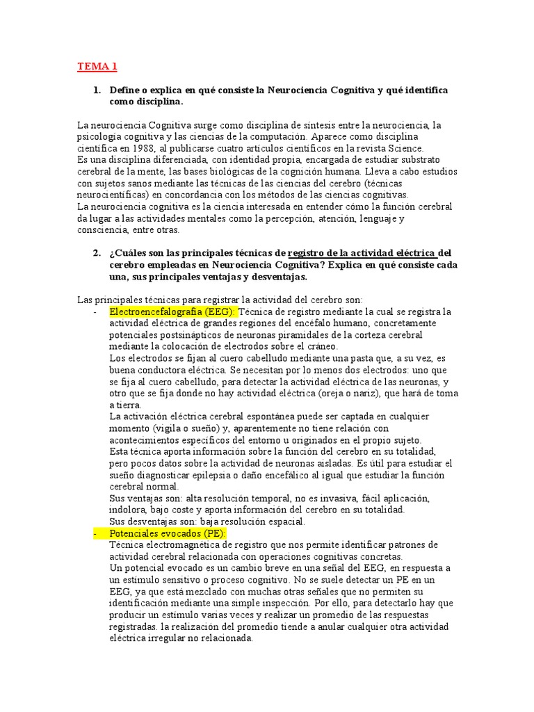 Preguntas Desarrollar NEURO | PDF | Memoria | Cerebro