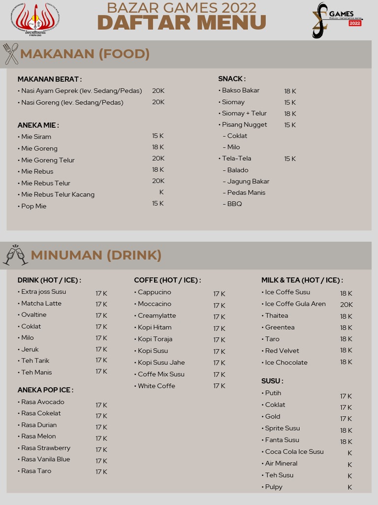 Menu Bazarr - Warkop 46-1 | PDF | Cuisine | Hot Drinks