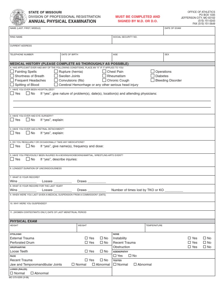 Annual Physical Examination: State of Missouri | PDF | Physician ...