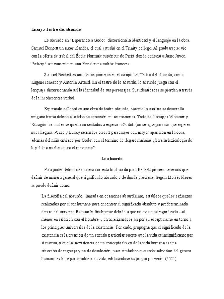 Ensayo Teatro Del Absurdo | PDF | Samuel Beckett | Albert Camus