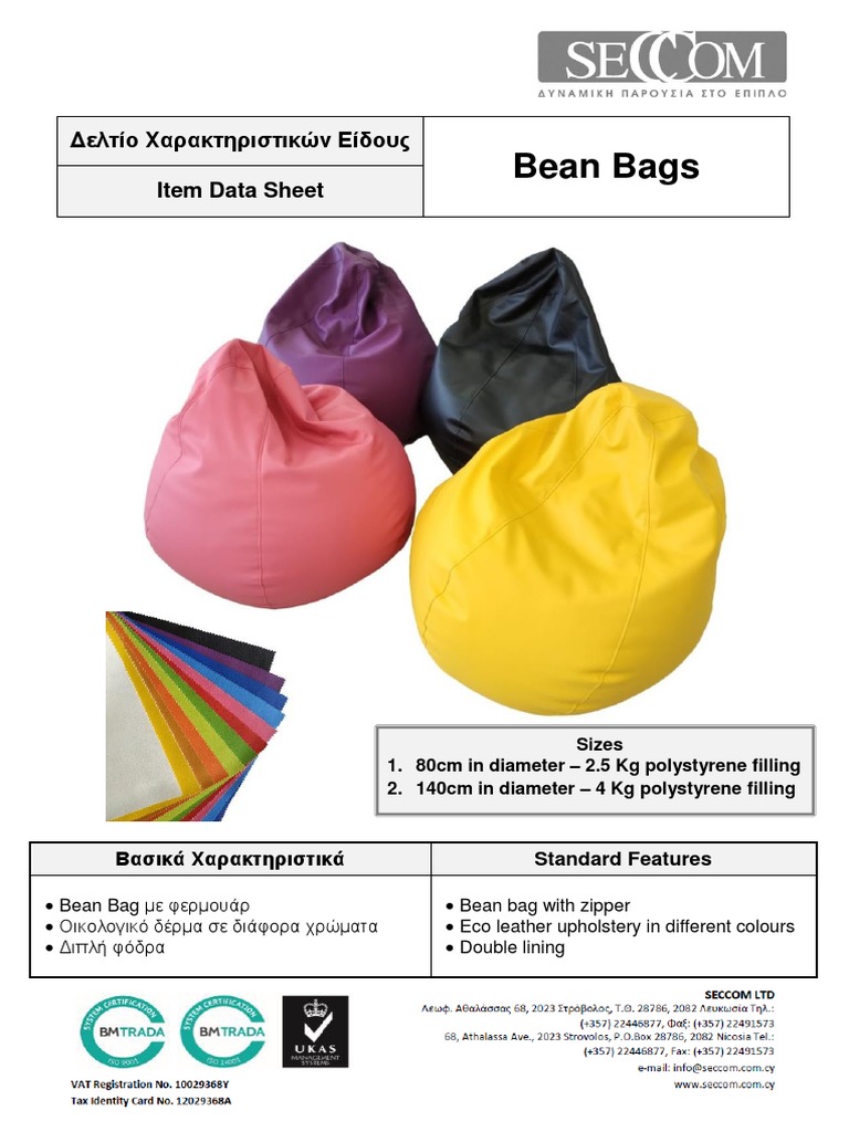 Bean Bags Data Sheet | PDF