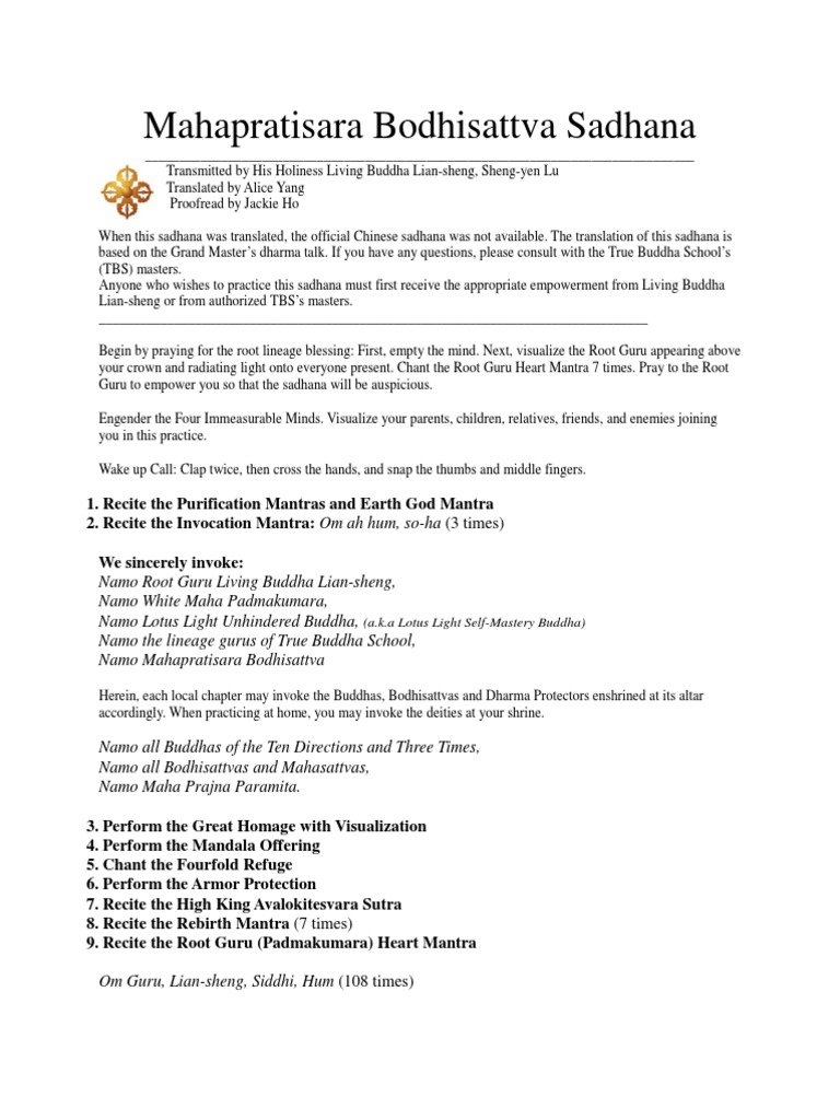 A Guide to the Mahapratisara Bodhisattva Sadhana: Containing ...