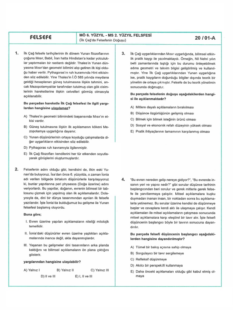 11.sinif Felsefe I. Ceyrek Tatil Odevi | PDF