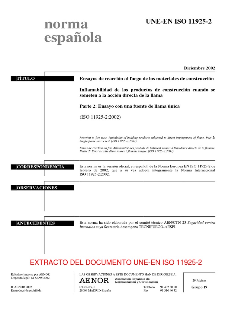 (Ex) Une-En Iso 11925-2 2002 | PDF | Combustión | Organización ...