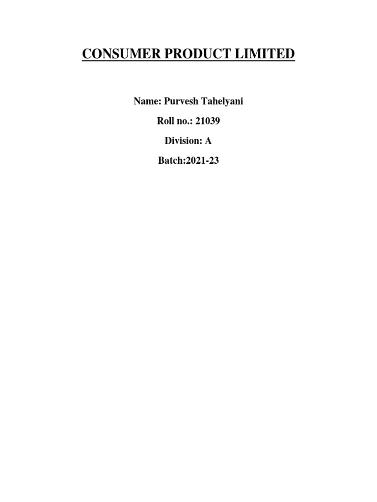 PDF Purvesh Consumer Product Limited | PDF | Profit (Economics) | Brand