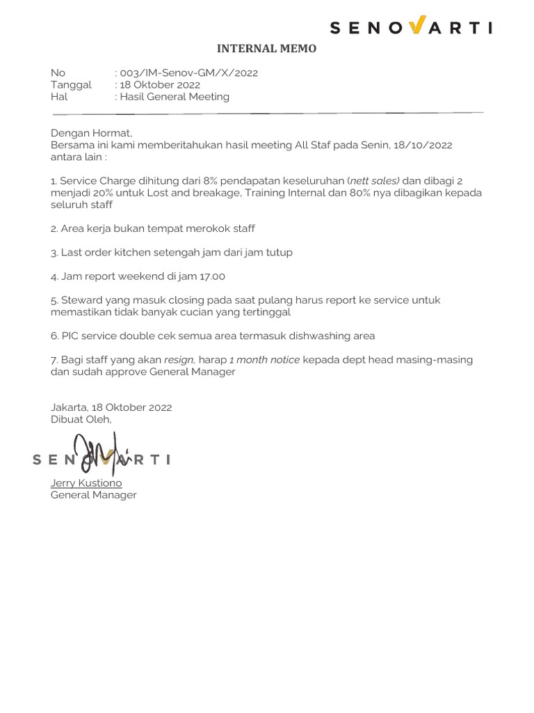 Internal Memo General Meeting | PDF