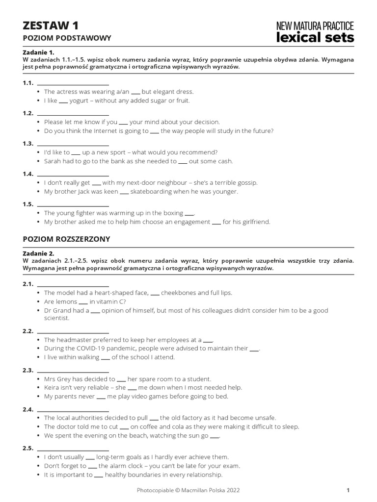 New Matura Lexical Sets Exercises | PDF | Self-Improvement